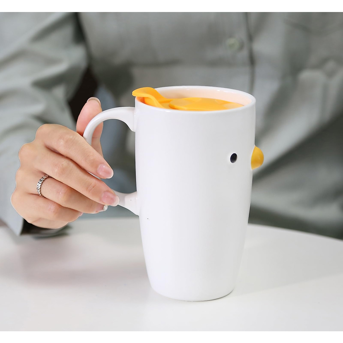 PURROOM Duck Coffee Mug with Lid, Travel Cup with Handle & Sealed Lid. 20 oz Cute Chick Tall Cup, Safety Ceramic. Best Gifts For Coffee Lover.