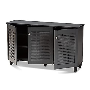 Baxton Studio Winda 3-Door Shoe Storage Cabinet, Dark Gray (152-9167-Hit)