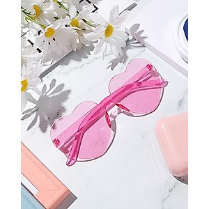 Colzzy 16 Pair Heart Shaped Sunglasses Candy Color Glasses Frameless Sunglasses for Party Women(Pink)