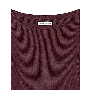 Amazon Essentials Women's Lightweight Ribbed Long-Sleeve Boat Neck Slim-Fit Sweater, Burgundy, Large