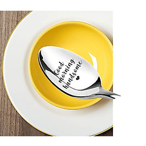 Weefair Good Morning Handsome | Gift for Him | Valentine's Day Gift | Long Distance Gifts | Engraved Spoon 7'' | Christmas Stocking Stuffer, Silver