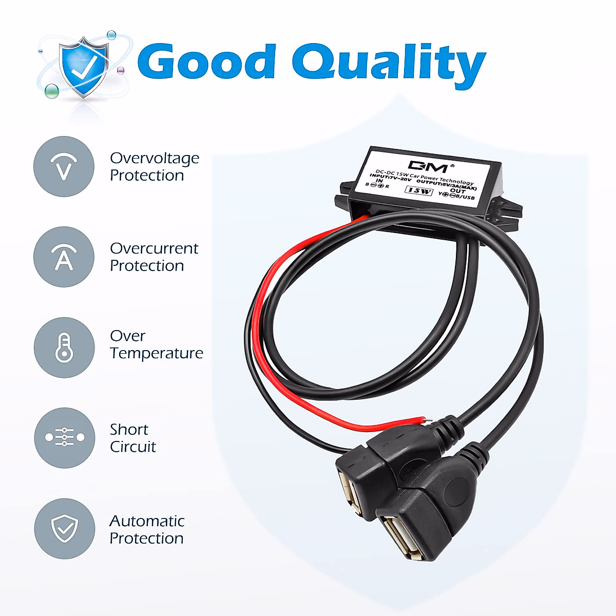 2-Pack 12V to 5V USB, Aideepen DC 12V 20V to 5V USB Adapter DC 12v to USB DC Buck Converter Module DC to DC Car Power Converter(Dual USB)