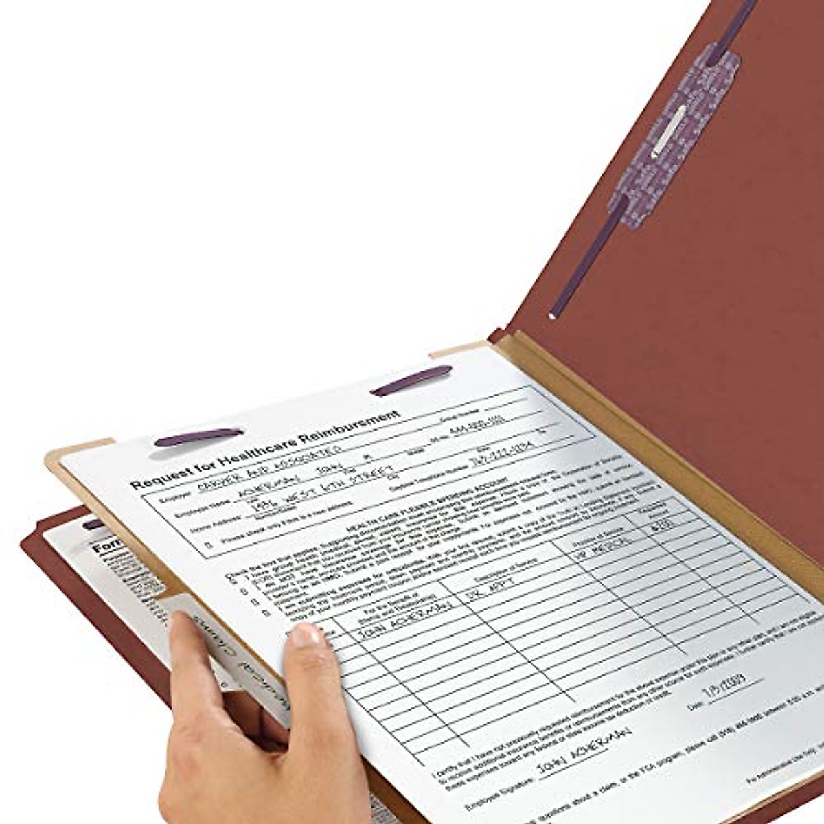 Smead Pressboard Classification File Folder with SafeSHIELD Fasteners, 1 Divider, 2" Expansion, Letter Size, Red, 10 per Box (13775)