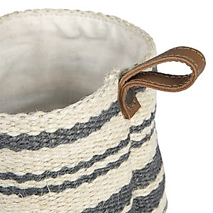 Creative Co-Op DA8007-1 Cream & Blue Striped Jute Wall Baskets with Leather Loops (Set of 2 Sizes), 2 Count