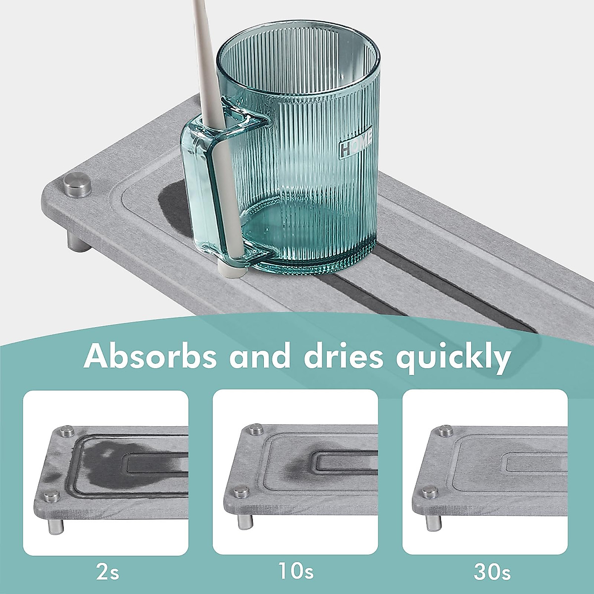 FEEGOO Sink Caddy Instant Dry Stone Sink Organizer for Kitchen Counter Diatomaceous Earth Sink Tray for Bathroom Fast Drying Soap Sponge holder Stainless Steel Feet with Rubber Bottom