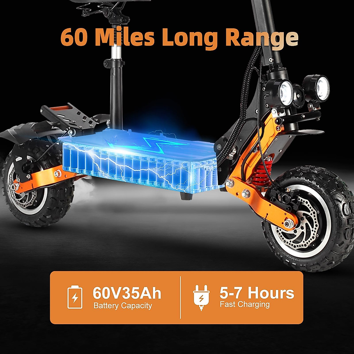 Electric Scooter Adults 56MPH 60Miles Range, ZonDoo ZO01 Plus 60V 6000W Dual Motors,11 inch Off Road Fat Tires, C-Shape Dual Suspensions,All Terrain E Scooter with Seat for Heavy Adults