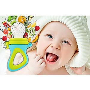 Baby Food Feeder, Fresh Food - 2 Pack Fruit Feeder Pacifier, 6 Different Sized Silicone Pacifiers | Baby Food Dispensing Spoon | Baby Feeding Set | Fresh Frozen Fruit (Green)