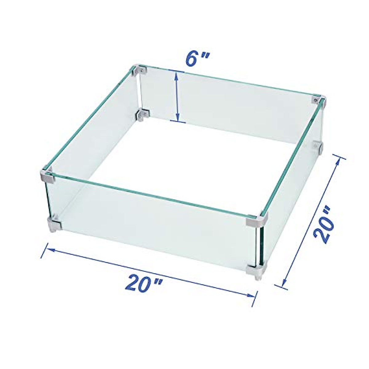 yukang Redeo Fire Pit Glass Wind Guard, 20" x 20" Square Fire Pit Clear Tempered Glass Guard for Propane Fire Pit, Outdoor Fire Pit Table - 8 mm Thickness