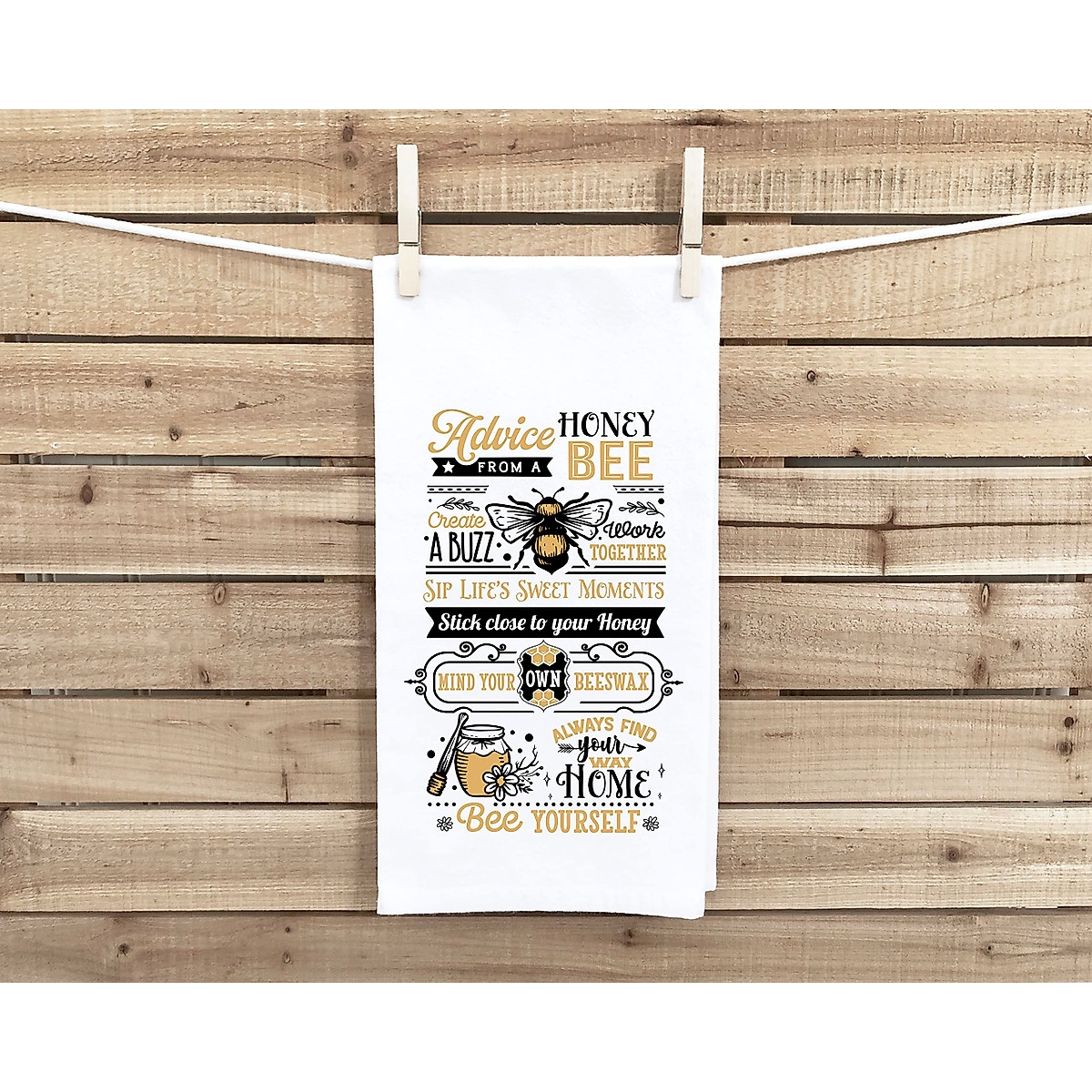 Honey Bee Kitchen Towels with Hanging Loop - Set of 5 100% Cotton Flour Sack Hand Towels - Home Decor Housewarming Hostess Mother's Day Gift for Bee Lover