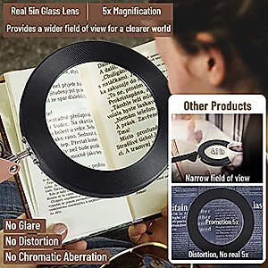 LANCOSC Magnifying Glass with Light and Stand, 5X 5 Inches Real Glass Lens, 3 Color Modes Stepless Dimmable LED Desk Lamp, Adjustable Arm Lighted Magnifier Light for Reading Repair Crafts - Black Gold