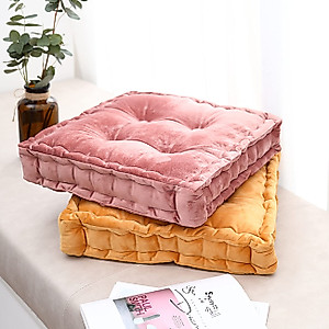 Wadser Tufted Velvet Floor Cushion, Round Thick Seating Cushion with Carrying Handle, Patio Meditation Pillow Tatami Chair Pads, 20"x20"x3.9", Emerald Green