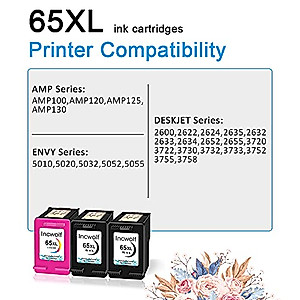 INCWOLF Remanufactured Ink Cartridge Replacement for hp 65XL Ink for Envy 5055 5052 5070 DeskJet 3755 2655 3720 3722 3723 3730 3732 3752 3758 2652 2624 Printer (2b1c)