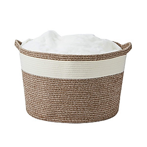 XXL Cotton Rope Basket – 22”W x 14”H – Off-White and Brown - Extra Large Multipurpose Blanket Storage Basket Organizer – Ideal for Baby Nursery, Toys, Towels, Laundry Bin