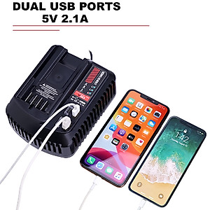 Kotoate 20V Battery Charger Replacement for Craftsman V20 Battery Charger CMCB104 Compatible with Craftsman V20 20-Volt Max Lithium Ion Battery CMCB202 CMCB204 CMCB201 CMCB205 CMCB102, with 2 USB Port