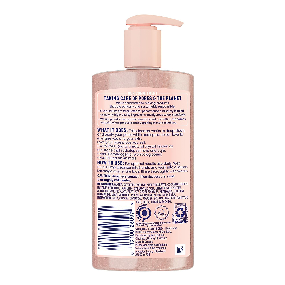 Bioré Rose Quartz + Charcoal Daily Purifying Cleanser, Oil Free Facial Cleanser Energizes Skin, Dermatologist Tested and Cruelty Free, 6.77 oz