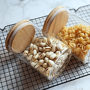 4 Pack Glass Storage Jars with Airtight Bamboo Lid, Aoeoe 27 OZ Glass Food Storage Jar, Glass Kitchen Canisters, Clear Container for Coffee Bean Storage, Dry Goods, Cookie, Candy, Tea, Spices and More