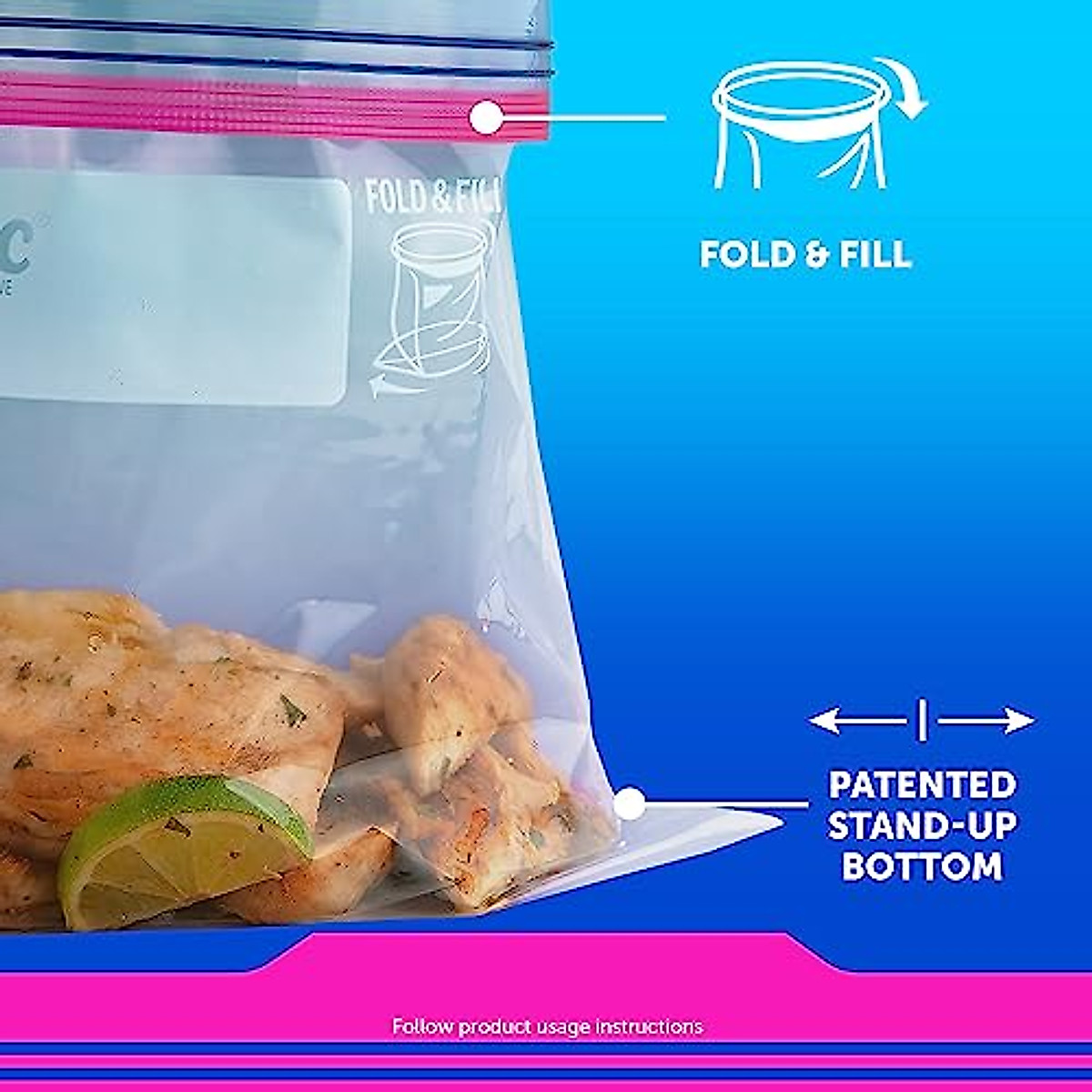 Ziploc Quart Food Storage Bags, Stay Open Design with Stand-Up Bottom, Easy to Fill, 24 Count