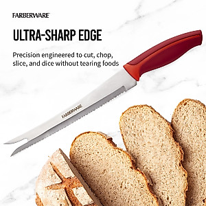 Farberware Precise Slice Bread Knife, 8 Inch, Maroon