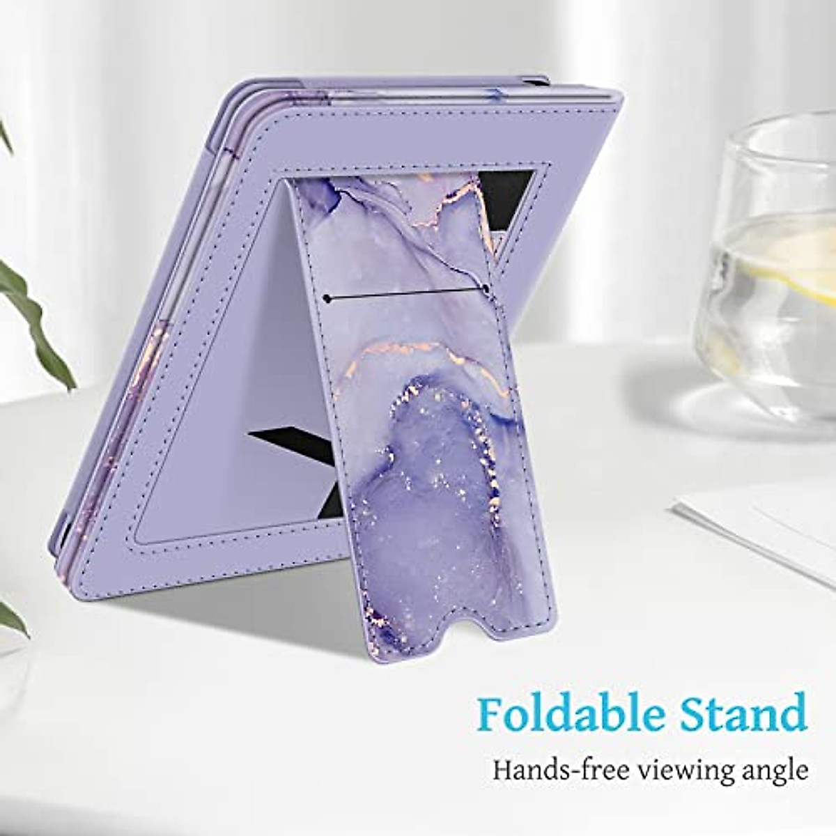 Fintie Stand Case for 6" All-New Kindle (2022 Release) - PU Leather Cover with Card Slot & Hand Strap for Kindle 2022 11th Generation Model No. C2V2L3 (NOT fit Paperwhite or Oasis), Lilac Marble