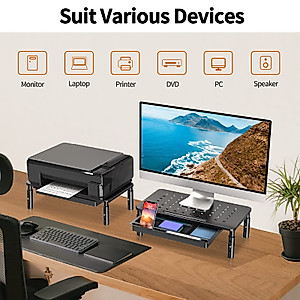 ELIVED 2 Pack Monitor Stand Riser with Drawer, 3 Height Adjustable Monitor Stand with Storage, Desktop Monitor Riser for Computer, Laptop, Notebook, Printer(Black).