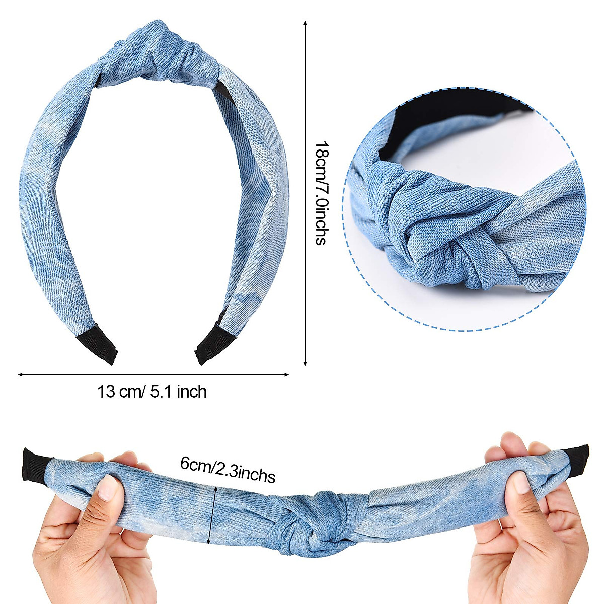 Giegxin 3 Pieces Jean Denim Headband Knot Headband for Women Hair Band Elastic Knotted Blue Headbands Hair Accessories Headwear for Women, 3 Colors