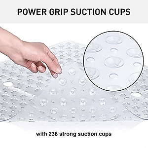 XIYUNTE Large Square Shower Mat Non Slip - 27x27inch Shower Mats for Showers Anti Slip - Square Shower Stall Mat for Shower Floors | Secure Suction Cups and Drain Holes - Machine Washable - Clear