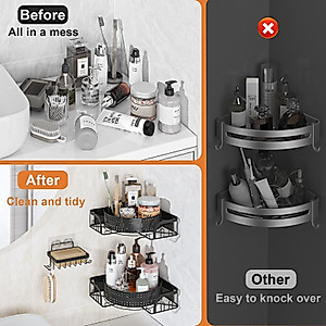 NADAMOO Rotating Corner Shower Caddy, 2 Pack 360° Rotate Turntable Shower Organizer Shelf with Soap Holder，Adhesive Stainless Steel Storage Rack for Bathroom and Kitchen