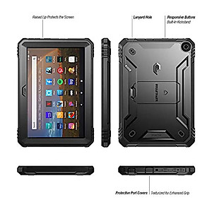 Poetic Revolution Case Designed for All-New Kindle Fire HD 8 Tablet and Fire HD 8 Plus Tablet (10th Gen, 2020), Full Body Shockproof Protective Case with Kickstand and Built-in-Screen Protector, Black
