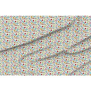 Spoonflower Fabric - Small School Supplies White Teacher Pencil Rainbow Student ABCs Printed on Petal Signature Cotton Fabric by The Yard - Sewing Quilting Apparel Crafts Decor