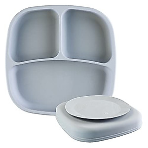 Re Play Sustainables Silicone Suction Plate - Made with Medical-Grade Platinum Silicone - Without Lid - Grey
