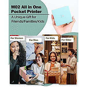 Phomemo Label Maker -M02 Pocket Printer Thermal Bluetooth Sticker Maker with 3 Rolls Paper, for DIY Creation, Study Notes, Memo, List, Work Plan, Gift, Cyan