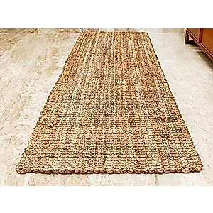 Natural Jute Boucle 2'6" x 10' Runner Doormat, Hand Woven & Reversible for Living Room Kitchen Entryway Rug, Jute Burlap Braided Rag Rug 24x36 inch, Farmhouse Rag Rug, Rustic Rug, Natural Look Rug