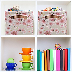 Pink Blossom Japanese Storage Basket Bins Foldable Toy Baskets Organization with Handles Laundry Hamper for Office Bedroom Clothes Bedroom Living Room,2 pcs
