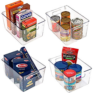 Homeries Pantry Organizer, Clear Storage Bins, for Kitchen, Pantry, Cabinets, for Storing Packets, Spices, Sauce, Snacks, Cans, Set of 4 11” x 8” x 6”