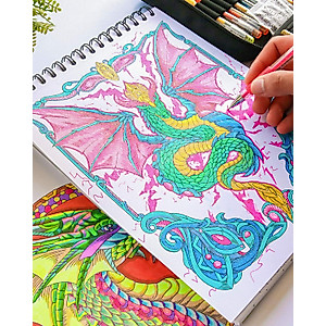 ColorIt Colorful Dragons Adult Coloring Book - 50 Single-Sided Designs, Thick Smooth Paper, Lay Flat Hardback Covers, Spiral Bound, USA Printed, Dragon Pages to Color (Volume I)