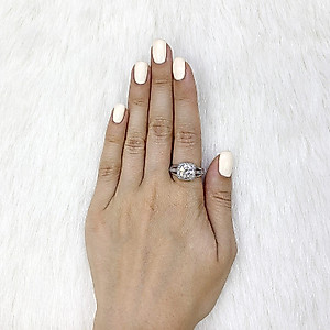 WJD Exclusives 2.4CTW Round Cut Simulated Diamond Square Halo Engagement Ring 14K Gold White, 5