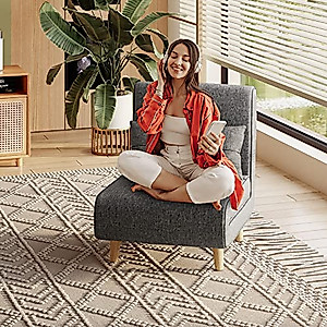 Aiho Convertible Sofa & Chair Bed, Futon Chair Sleeper with Soft Pillow, Modern Linen Fabric Solid Wood Legs, Dark Grey