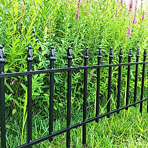 Thealyn Metal Decorative Garden Fence 22" Wide x 18" High (5 Panels, Total Length 9.17 feet), Metal Border Folding Fence, Landscape Fencing for Flower Bed, Yard, Animal Barrier (Black)