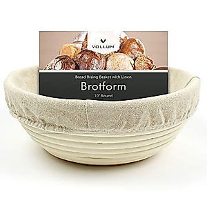 Vollum Bread Proofing Basket Banneton Baking Supplies for Beginners & Professional Bakers, Handwoven Rattan Cane Bread Maker with Linen for Artisan Breads, 10 x 4.25 Inch, 2-Pound Round Brotform