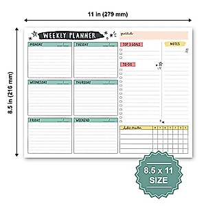 Weekly Planner Notepad - 52 Tear-Off Sheets, 8.5 x 11” Notepad Goal Tracker Organizer with Space for Daily Schedule, To Do List, Notes, and Habit Tracker