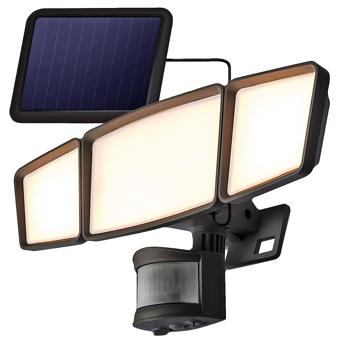 Home Zone Security Solar Flood Lights - Outdoor Motion Sensor LED Flood Light 3500K Warm Color Temperature with No Wiring Required, Black