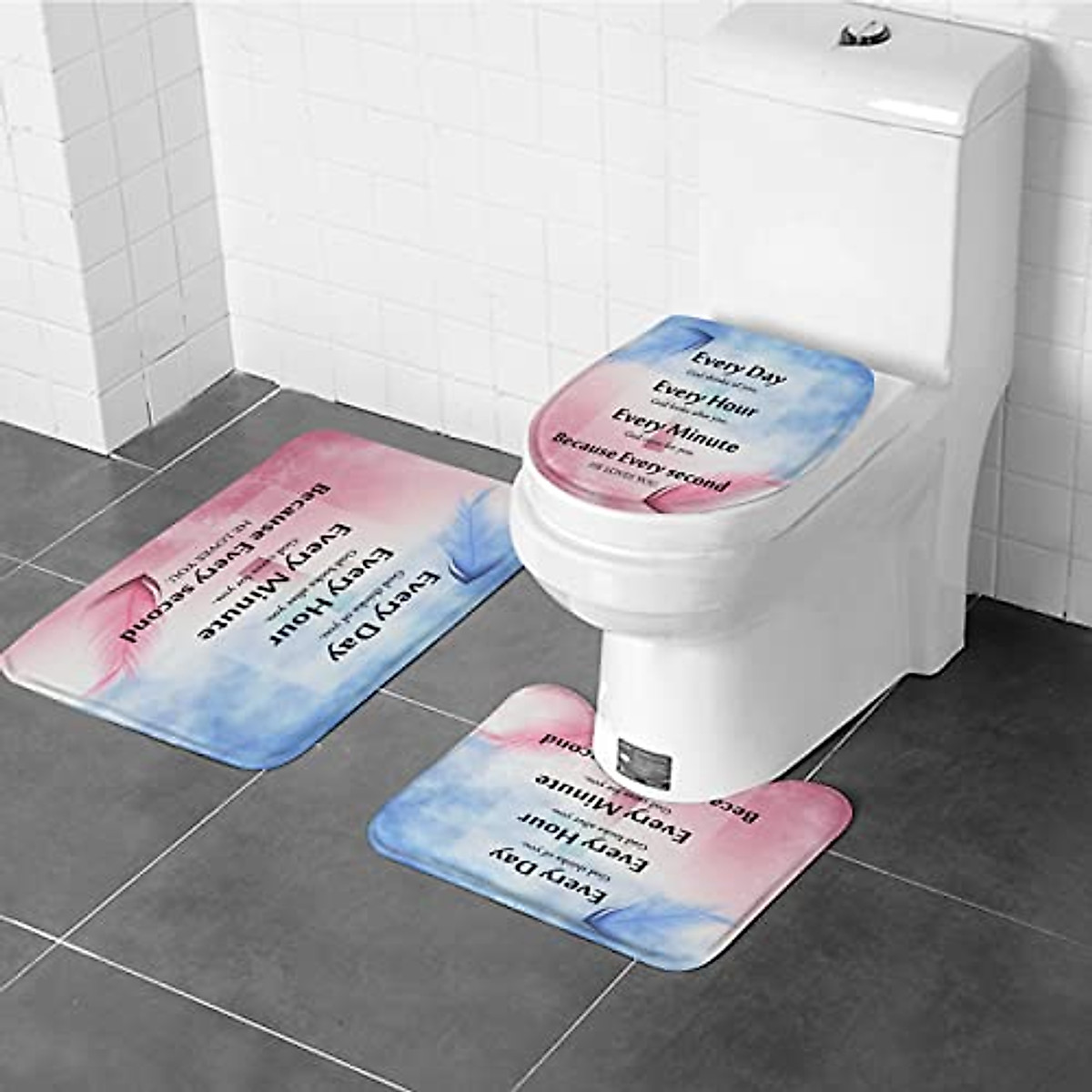 4pcs Christian Bible Verse Bathroom Shower Curtain Sets with Rugs Accessories,Bathroom Curtains Shower Set Bathroom Decor with 12 Hooks,Toilet Lid Cover Sets with Non-Slip Rug Bath Mat