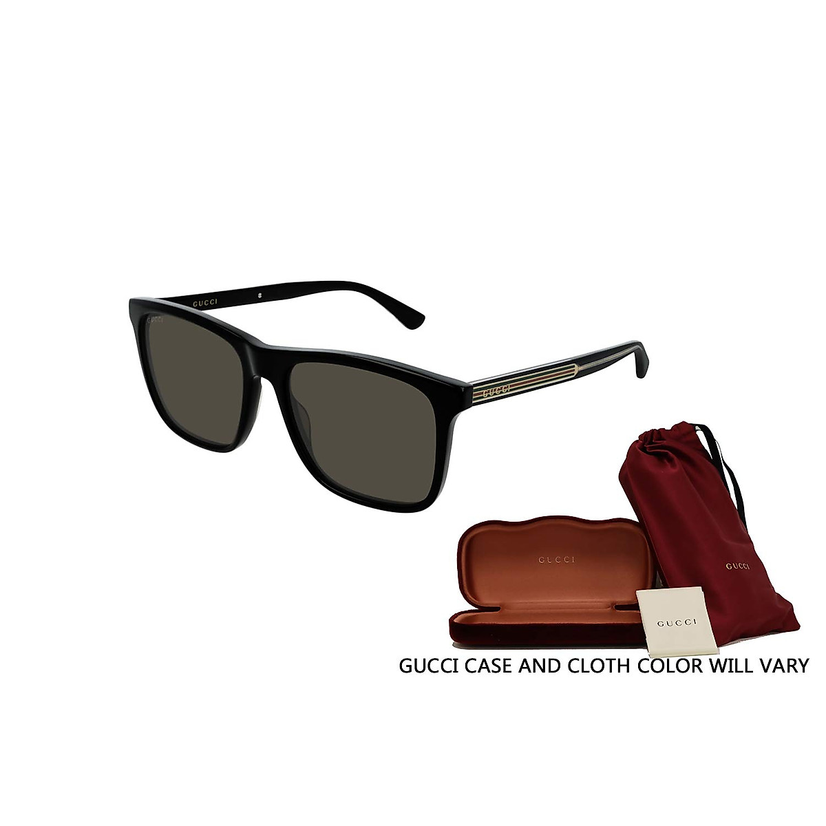 Gucci GG0381S 007 57M Black/Grey Polarized Square Sunglasses For Men For Women + BUNDLE with Designer iWear Eyewear Kit