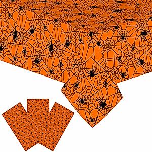 UOMNICUE Christmas Tablecloth 54 X 108Inch,Disposable Plastic Red White Christmas Trees Snowflakes Table Cover Christmas Theme Tablecloth for Christmas Holiday Party Decorations (3, Spider Web)