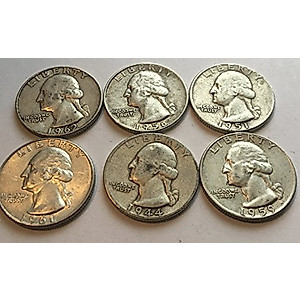 6 Silver Washington Quarters ((Comes in a Velvet Bag)) Fine Details