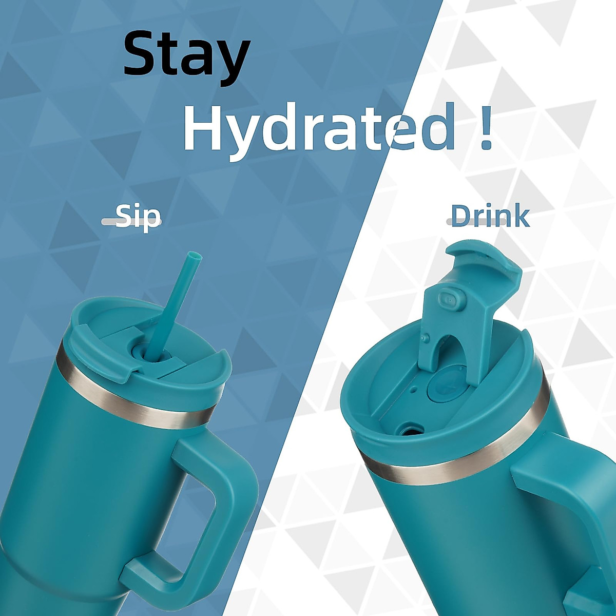 Konokyo 30 oz Tumbler with Handle and 2 Straws,2 in 1 Lid Insulated Water Bottle Stainless Steel Travel Coffee Mug,Blue