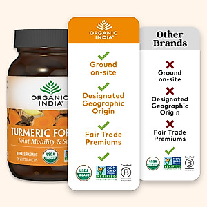 ORGANIC INDIA Turmeric Curcumin with Black Pepper - Organic Turmeric Supplement and Curcumin Supplement, Turmeric Capsules, Joint Support & Immune Support, Whole Root, Trikatu - 90 Capsules, 2 Pack