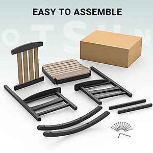 OTSUN Oversized Patio Rocking Chair Set of 2, All Weather Resistant Outdoor Rocker Chair, 380lbs Load Capacity, High Back, Widened Armrests for Yard, Garden, Indoor, Lawn, Black & Brown