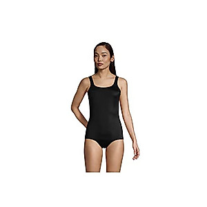 Lands' End Womens Chlorine Resistant Tugless Tank Soft Cup One Piece Swimsuit Black Long Torso 6