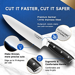FUTHVWIN Kitchen Knives 3PCS Ultra Sharp Chef Knives, Premium German Stainless Steel Kitchen Knife Set and Finger Guard, Professional Chef Knife Set for Kitchen, Ergonomic Handle and Gift Box
